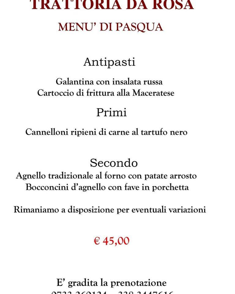 Menu at Da Rosa restaurant, Macerata
