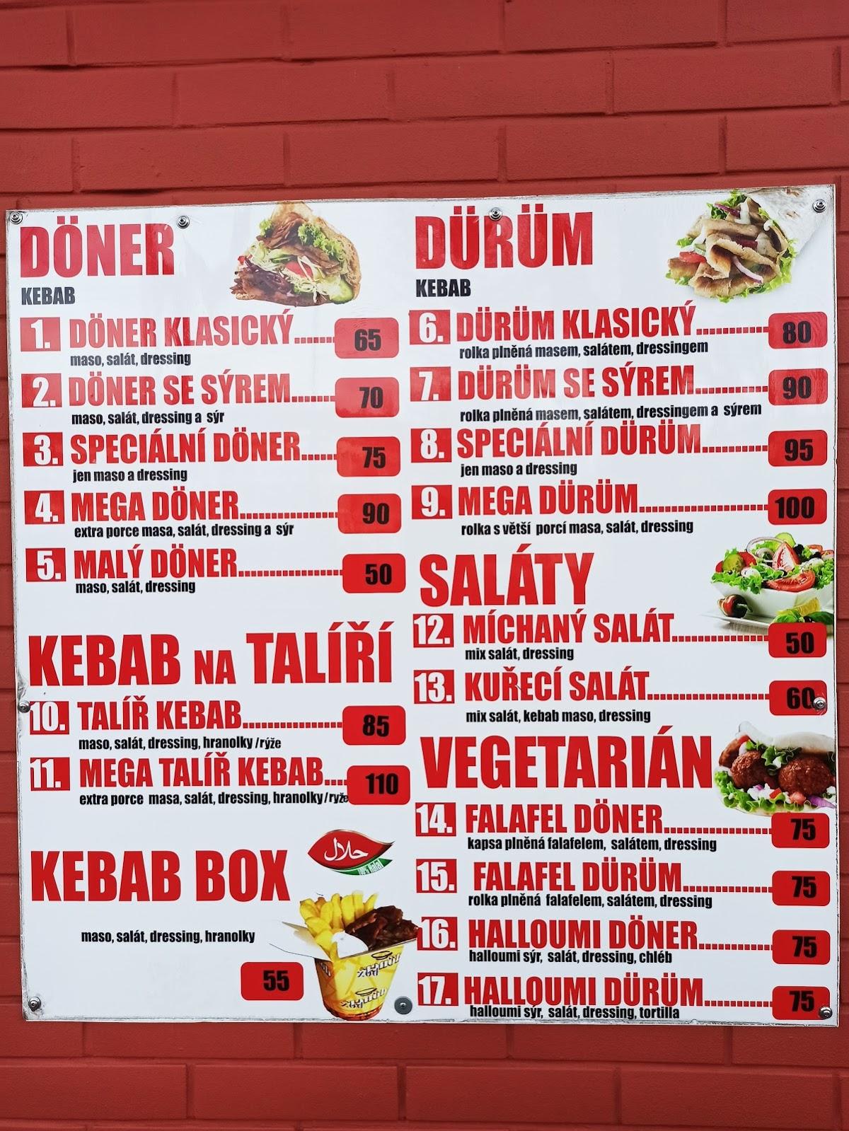 Menu at Döner Kebab Istanbul restaurant, Prague