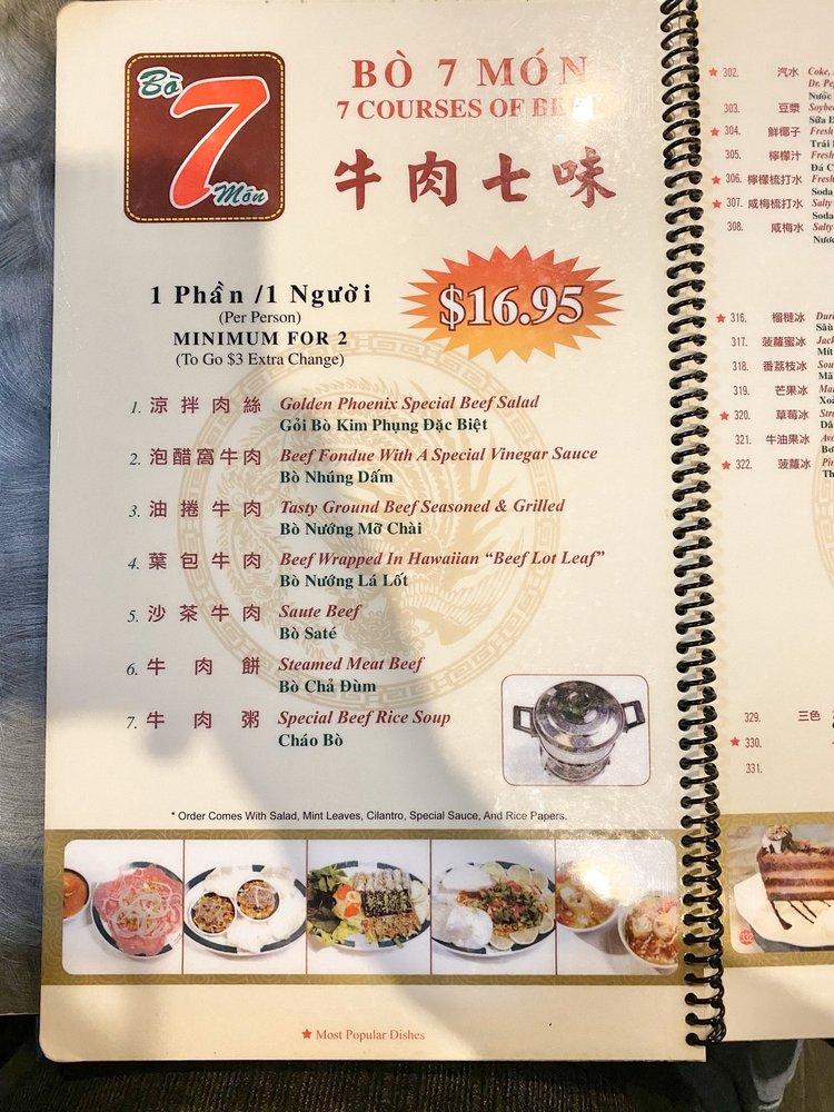 Menu at Golden Phoenix restaurant, Oklahoma City, N Classen Blvd