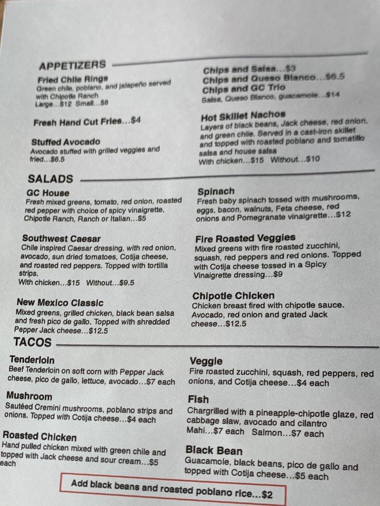 Menu at Grill Caliente pub & bar, Ruidoso, Sudderth Dr