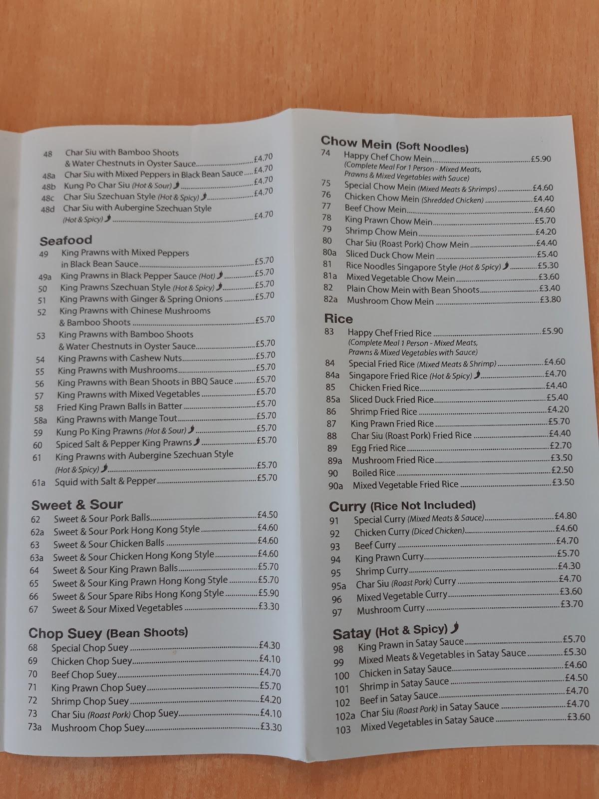 Menu at The Happy Chef Chinese fast food, Seaford