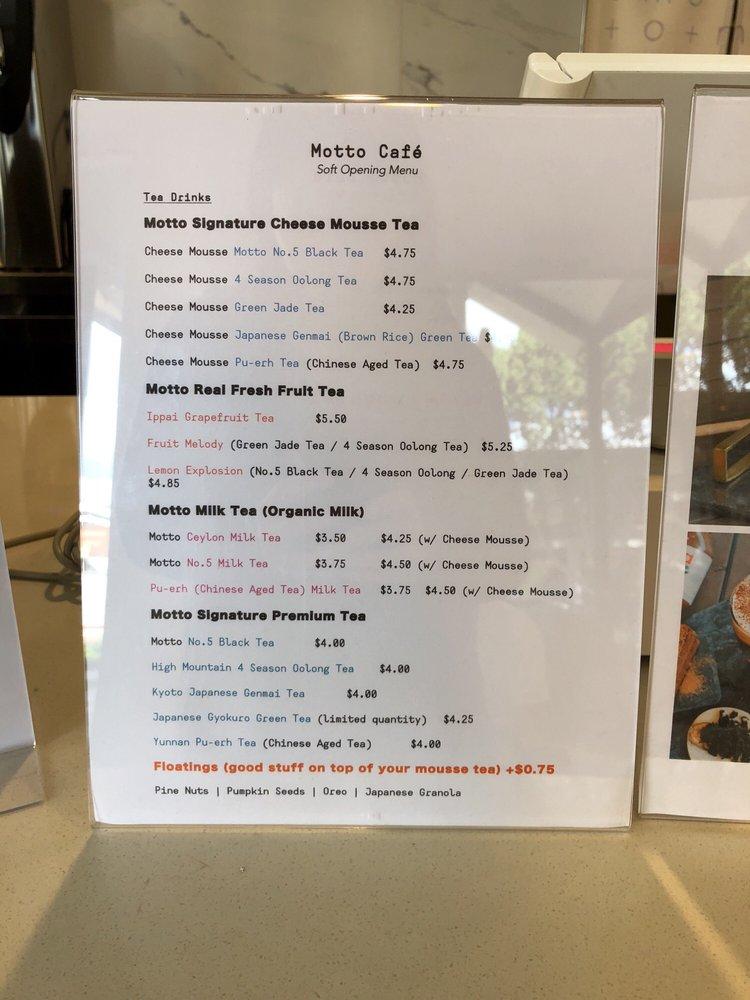 Menu at Motto Tea Cafe - Pasadena, Pasadena