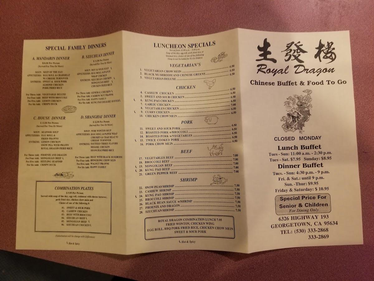 Menu at Royal Dragon restaurant, Georgetown, CA-193