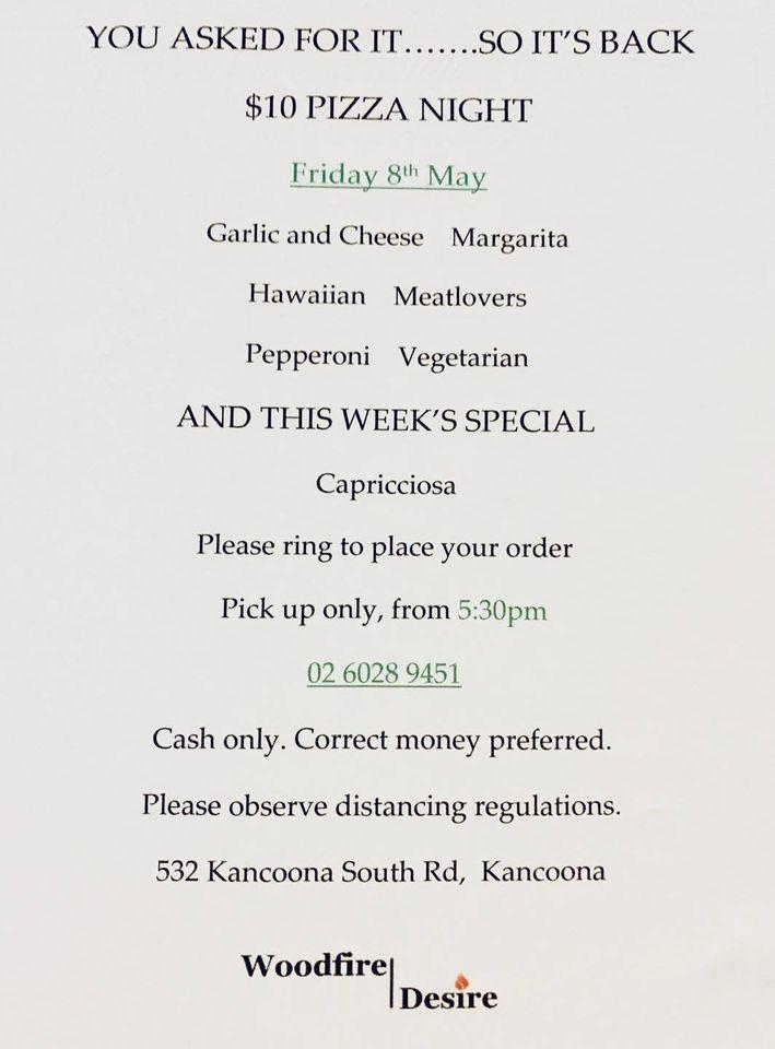 Menu at Woodfire Desire pizzeria, Mongans Bridge