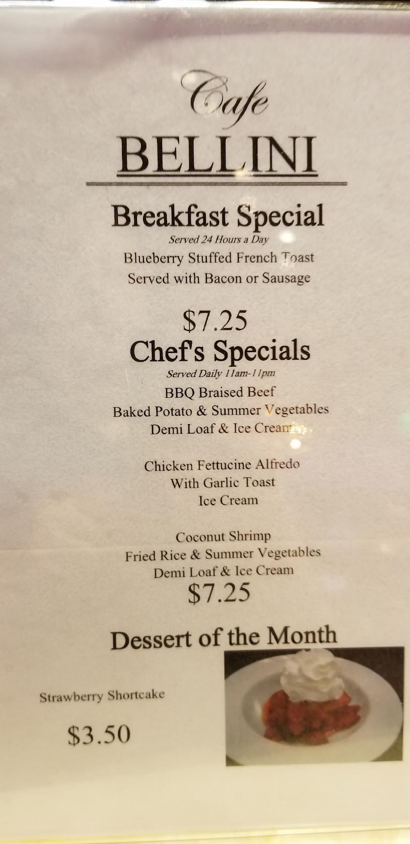 Menu at Café Bellini cafe, Sparks