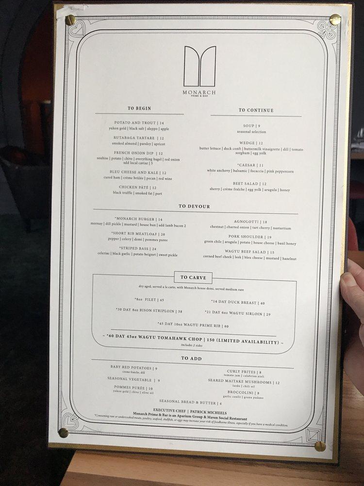 Menu at Monarch Restaurant, Omaha