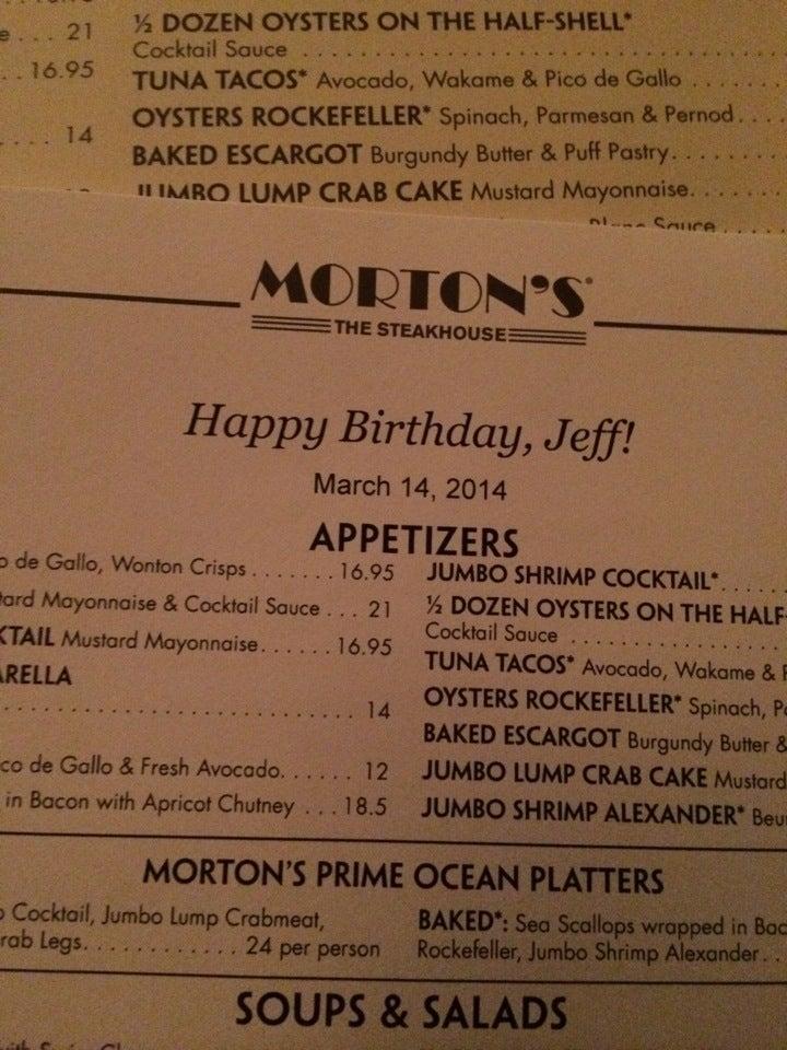 Menu at Morton's The Steakhouse, Troy