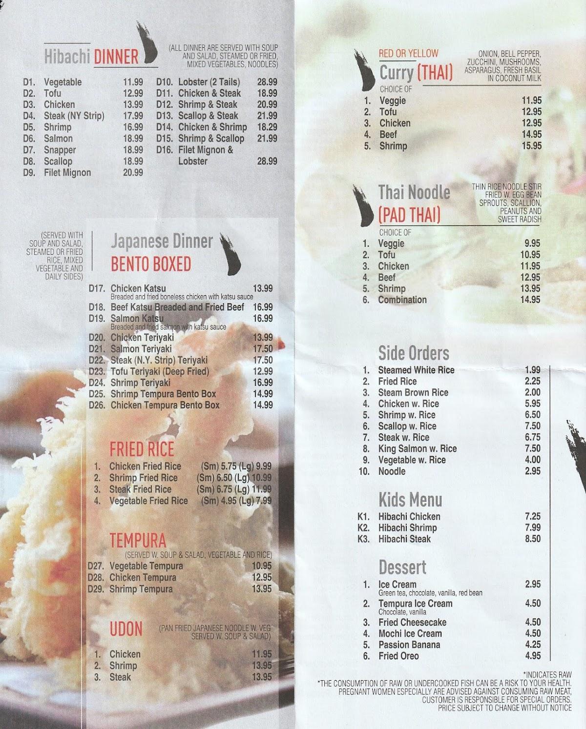 Menu at Ninja Sushi & Thai restaurant, Ocala