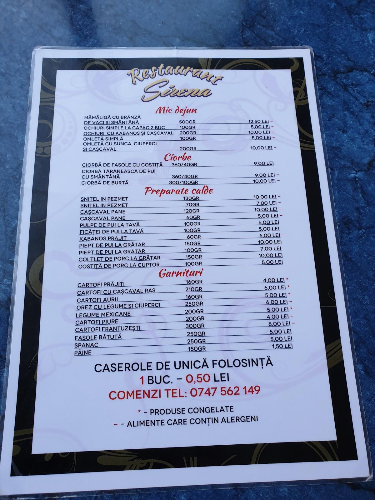 Menu at Restaurant Sirena, Bistrița