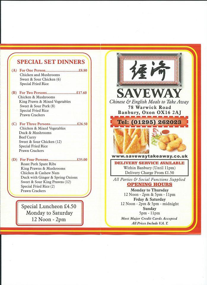 Menu at Saveway fast food, Banbury