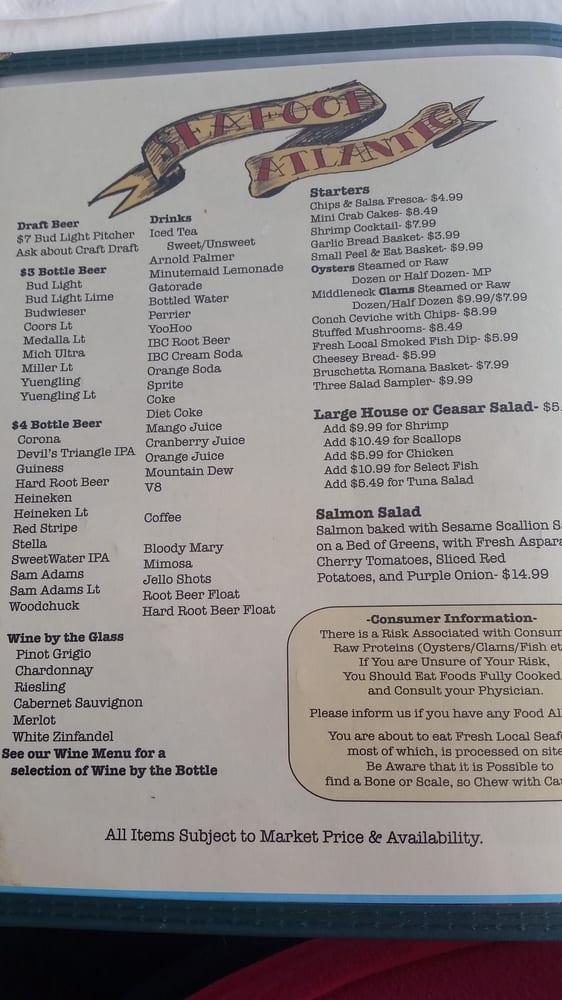 Menu at Seafood Atlantic restaurant, Cape Canaveral