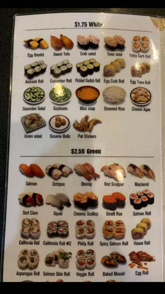 Menu at Sushi Train restaurant, Tualatin