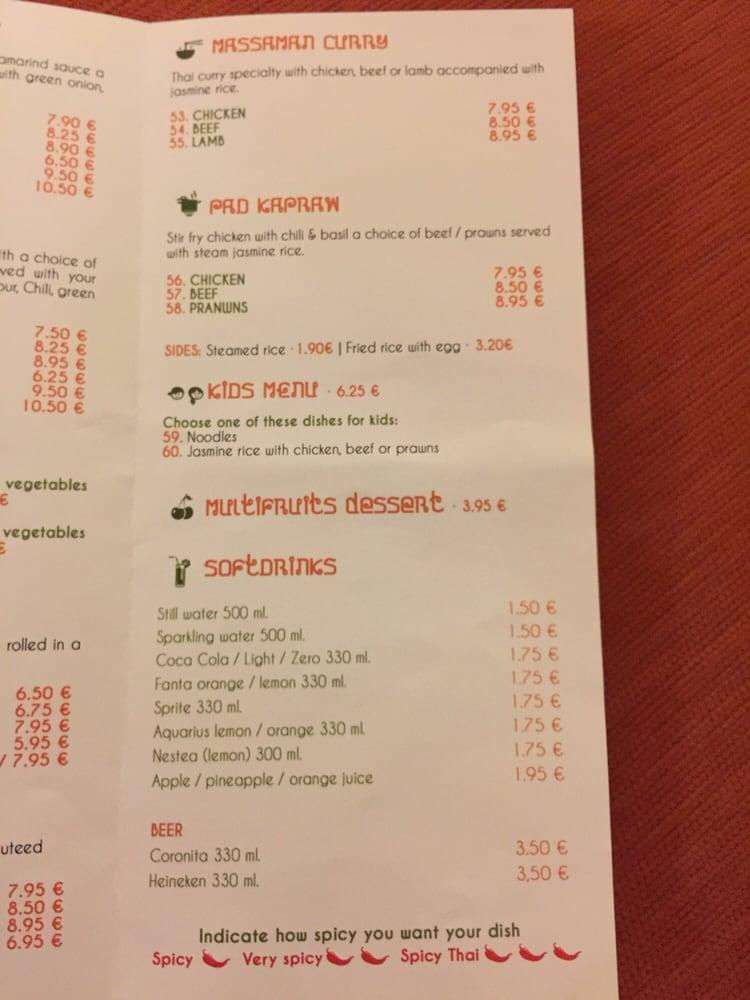 Menu at Thai & Rice restaurant, Marbella