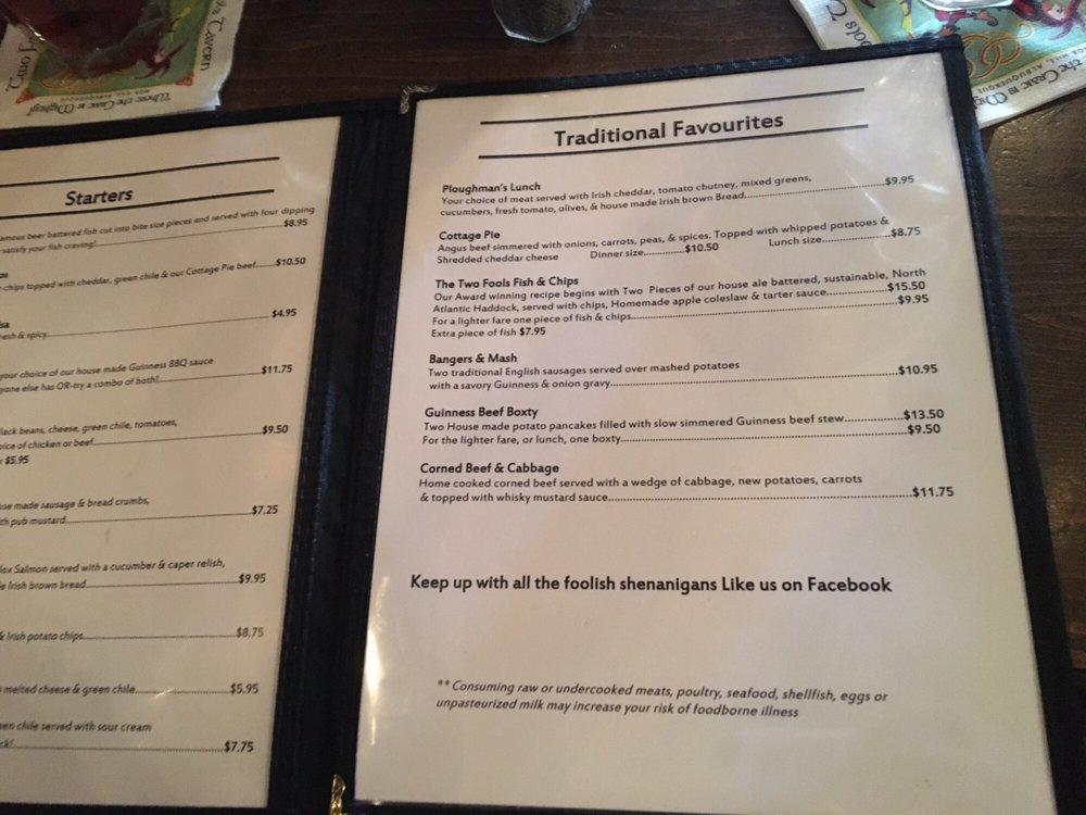 Menu at Two Fools Tavern pub & bar, Albuquerque