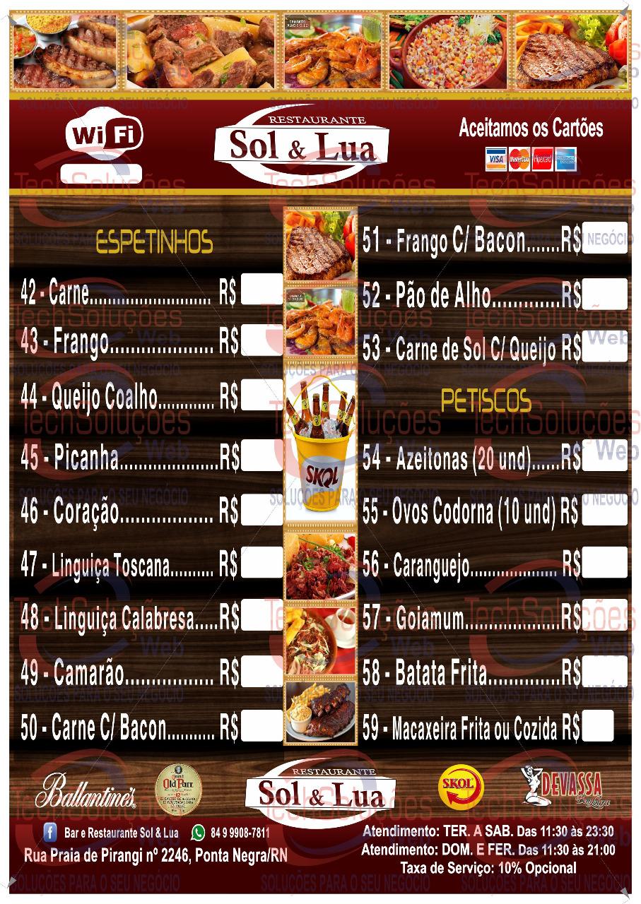 Menu em Bar E Restaurante Sol E Lua, Natal