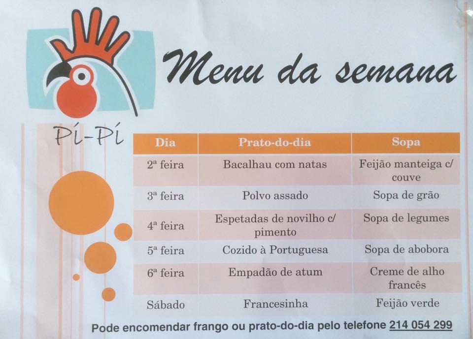 Menu at Churrasqueira Pi-Pi restaurant, Lisbon