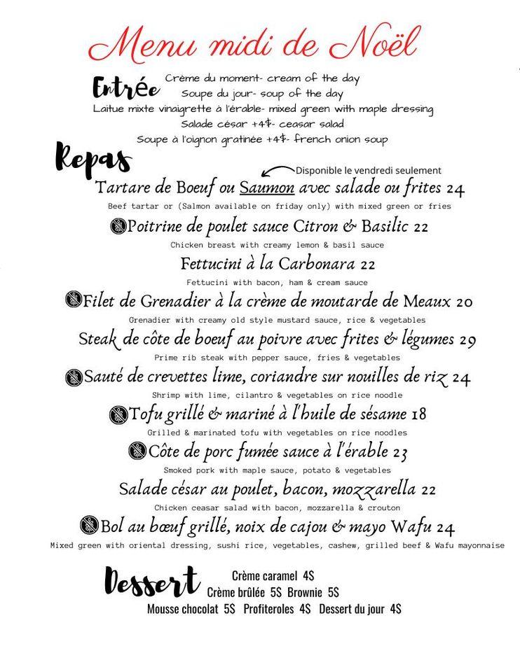 Menu au Restaurant Citron et Basilic, Huntingdon