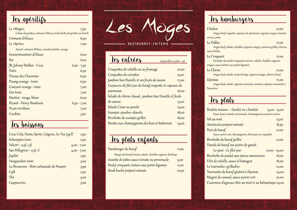 Menu at Restaurant Les Moges, Neupré