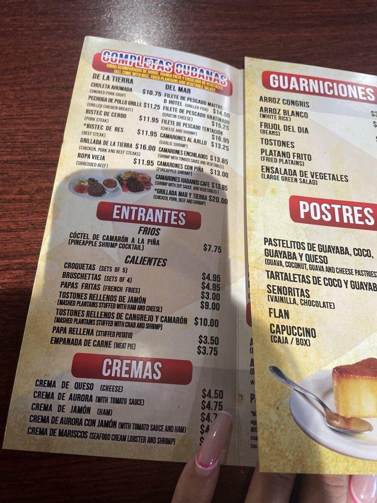 Menu at Habanos Cafe, Las Vegas
