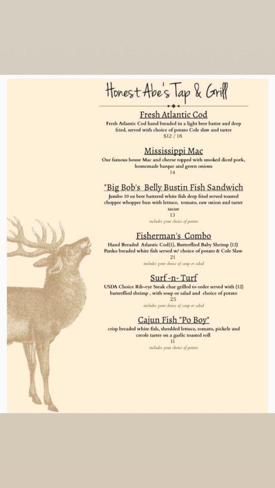 Menu at Honest Abe's Tap & Grill pub & bar, Morris