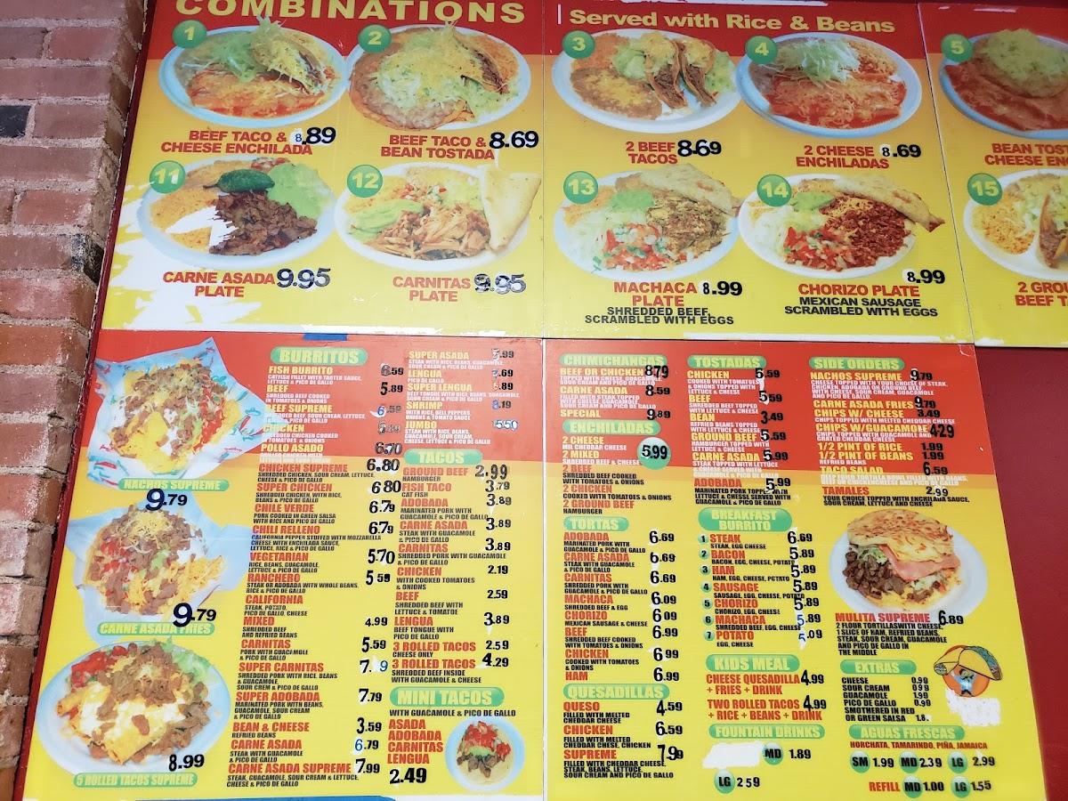 Menu at Julian's Taco Shop restaurant, Cañon City