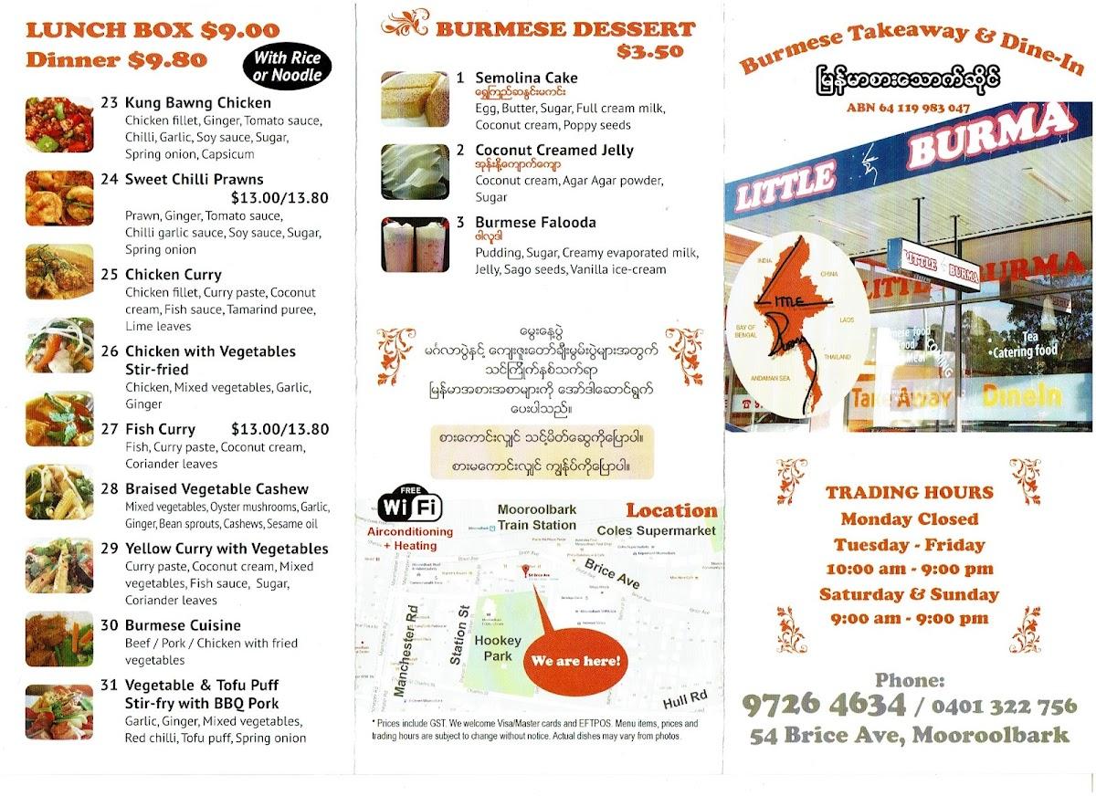 Menu at Little Burma Burmese Restaurant, Mooroolbark