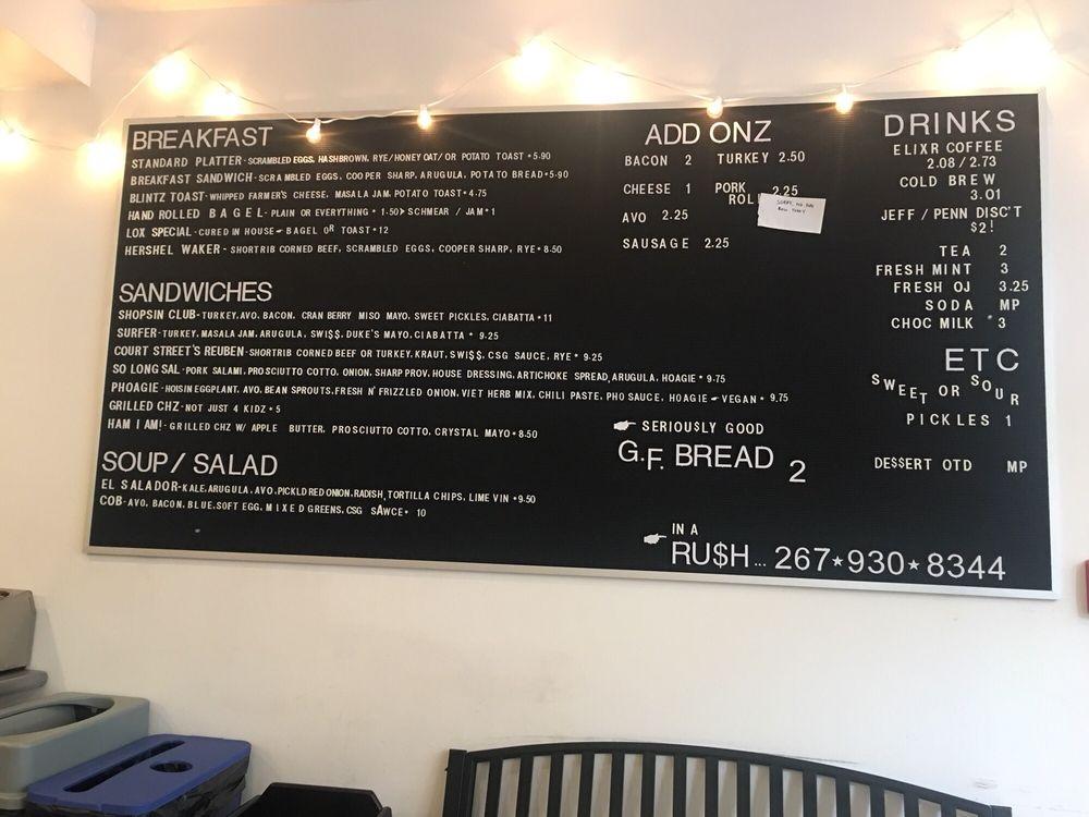 Menu at Middle Child cafe, Philadelphia