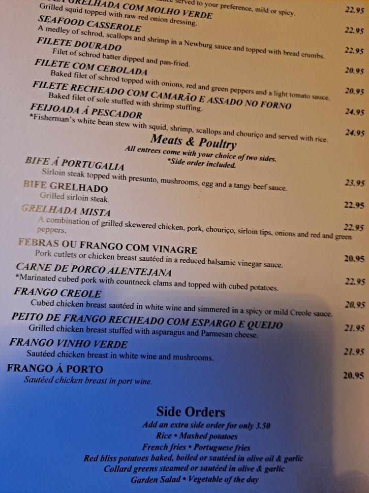 Menu at Portugalia Restaurant, Cambridge