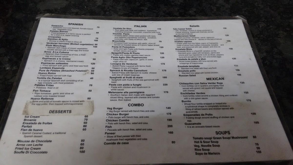 Menu at Raj's Spanish Cafe, Kolkata, 7