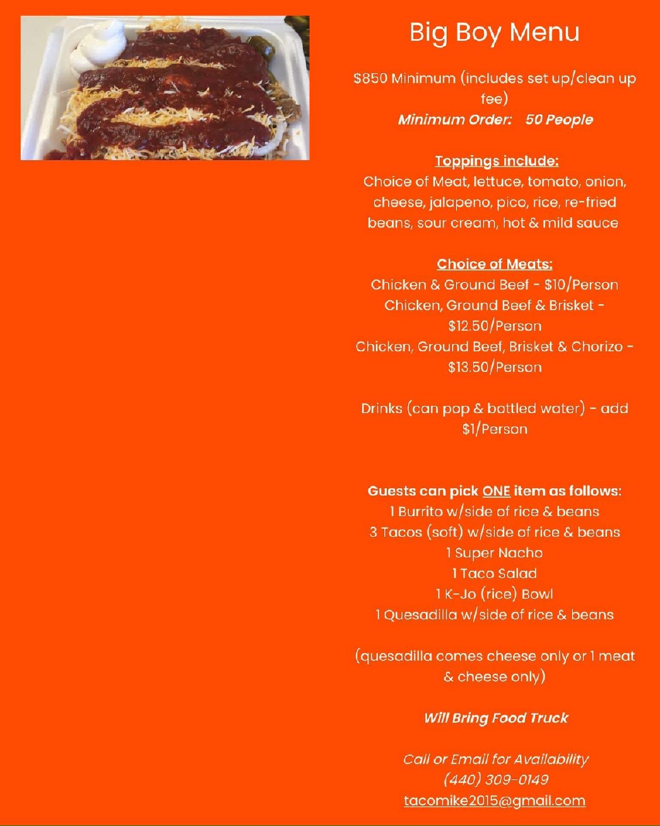 Menu at Taco Mike Food Truck, Elyria, E Broad St