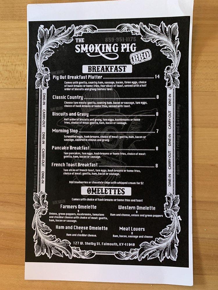 Menu at The Smoking Pig Tavern BBQ, Falmouth