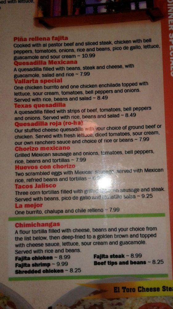 Menu at Toro Mexican Grill pub & bar, Dandridge