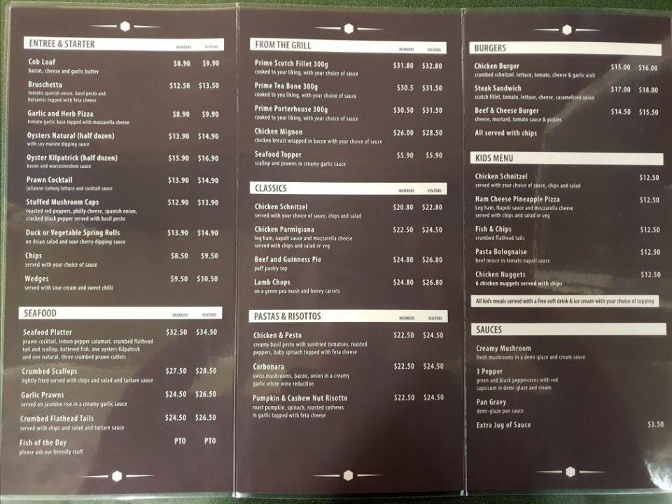 Menu at Ulverstone RSC pub & bar, Ulverstone