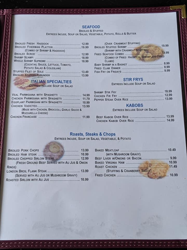 Menu at Western Diner restaurant, Albany