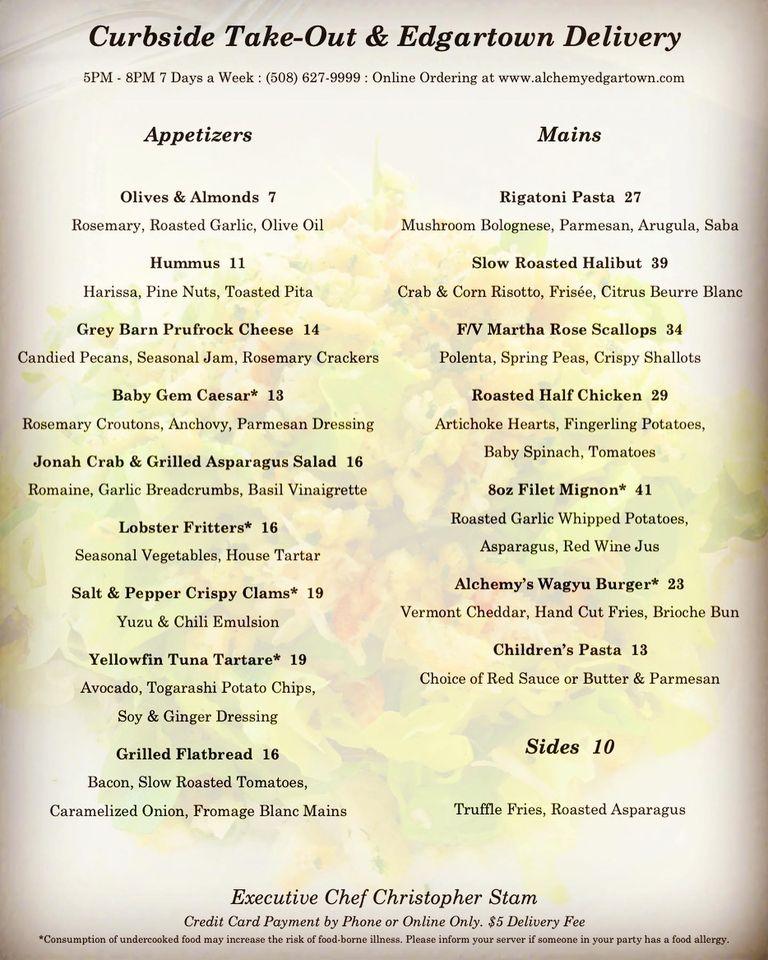 Menu at Alchemy Bistro & Bar, Edgartown