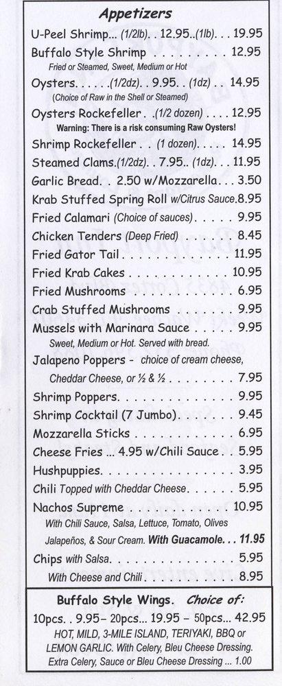 Menu at Bayport Inn pub & bar, Bayport, Cortez Blvd