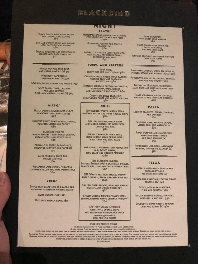 Menu at Blackbird Makati restaurant, Makati, 1229 Makati Ave