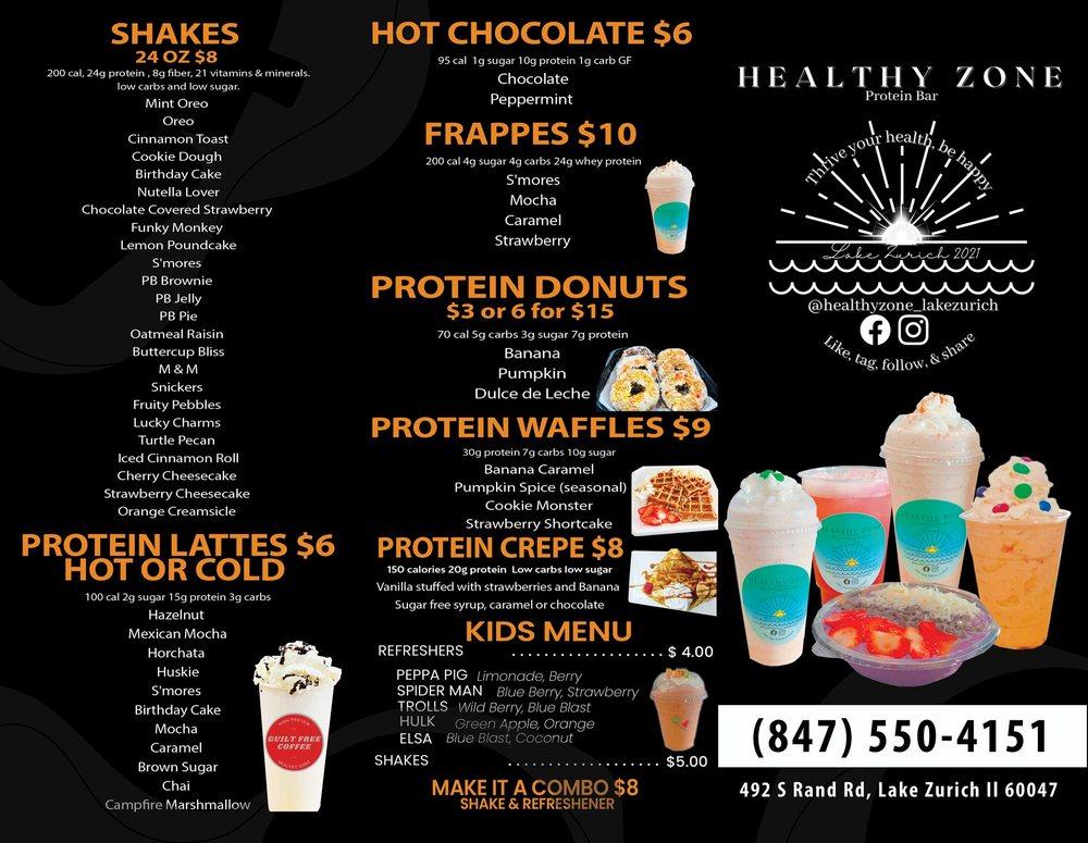 Menu at Healthy Zone pub & bar, Lake Zurich