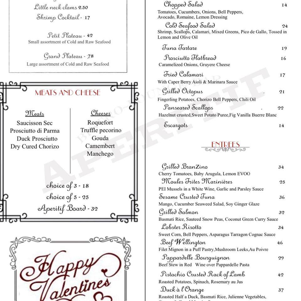 Menu at Aperitif Bistro Wine Bar, Rockville Centre