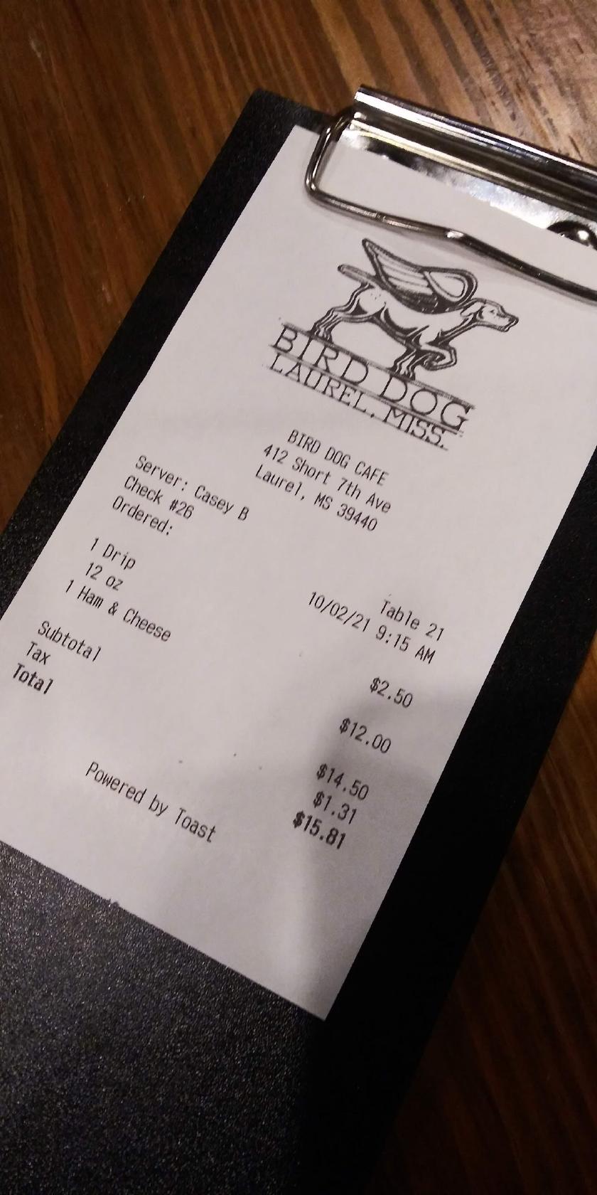 Menu at Bird Dog Cafe, Laurel