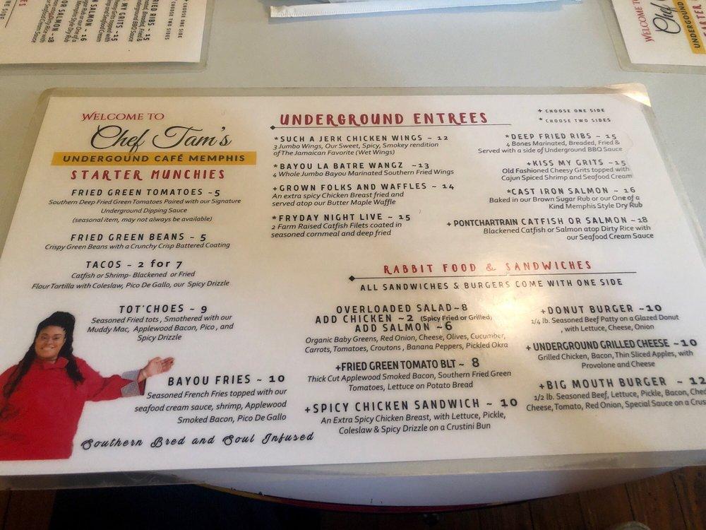 Menu at Chef Tam's Underground Cafe, Memphis, 668 Union Ave