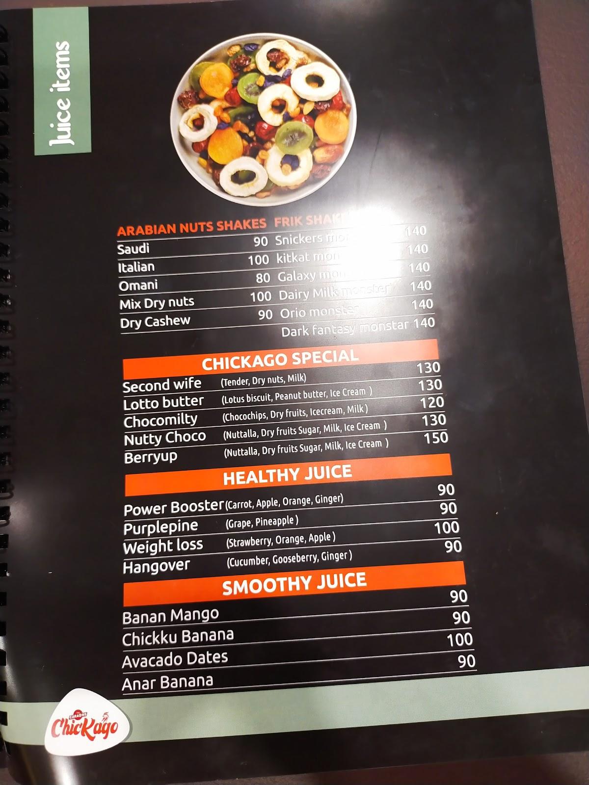Menu at Chickago, Vengara