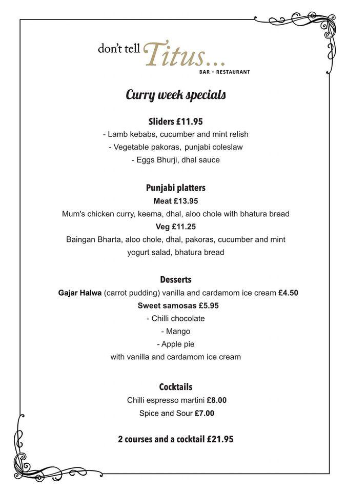 Menu at Don't Tell Titus pub & bar, Bradford