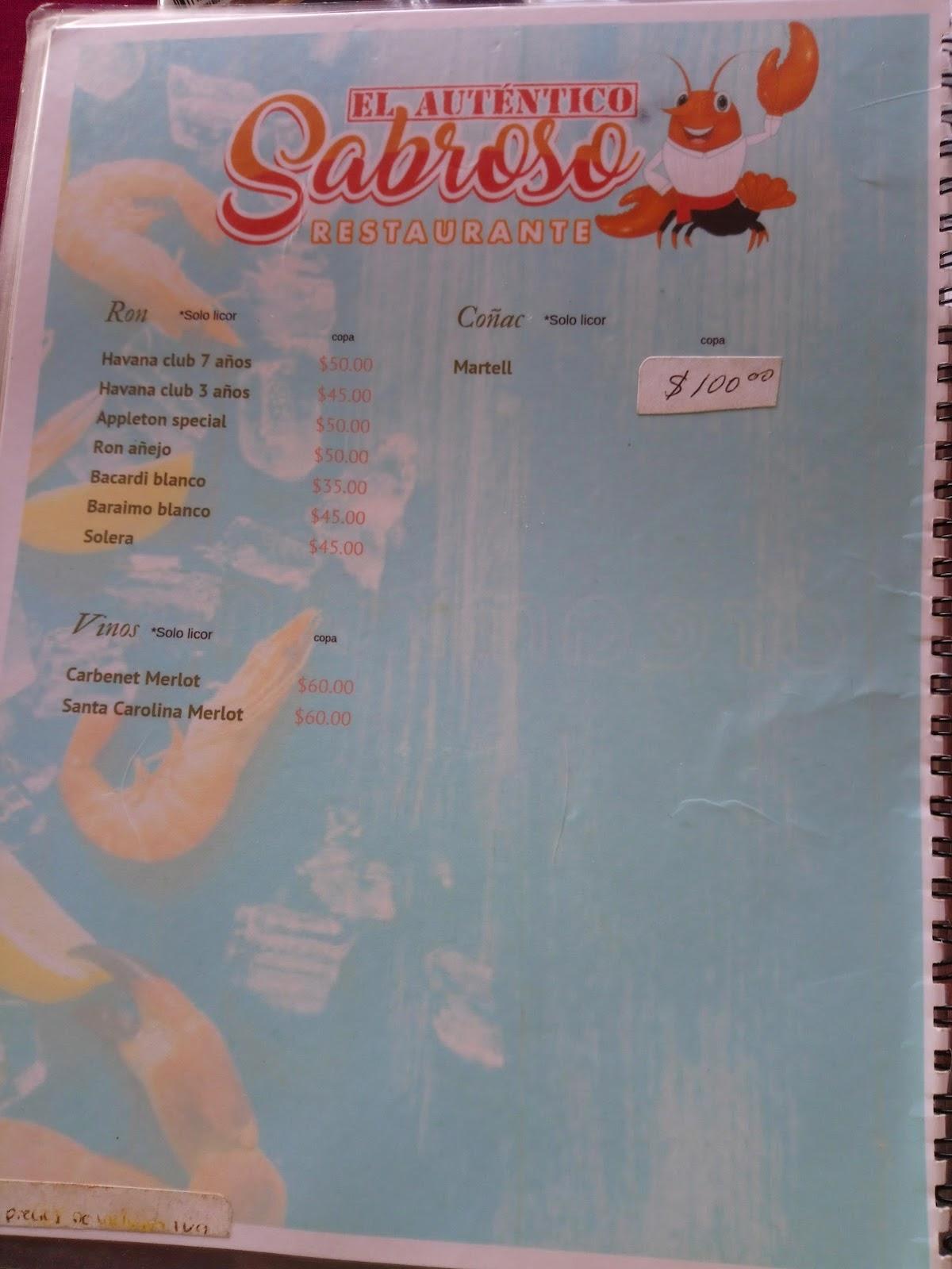 Carta del restaurante El Auténtico Sabroso, Campeche