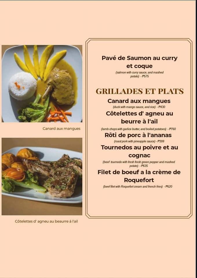 Menu at L'Eau Vive in Asia restaurant, Manila