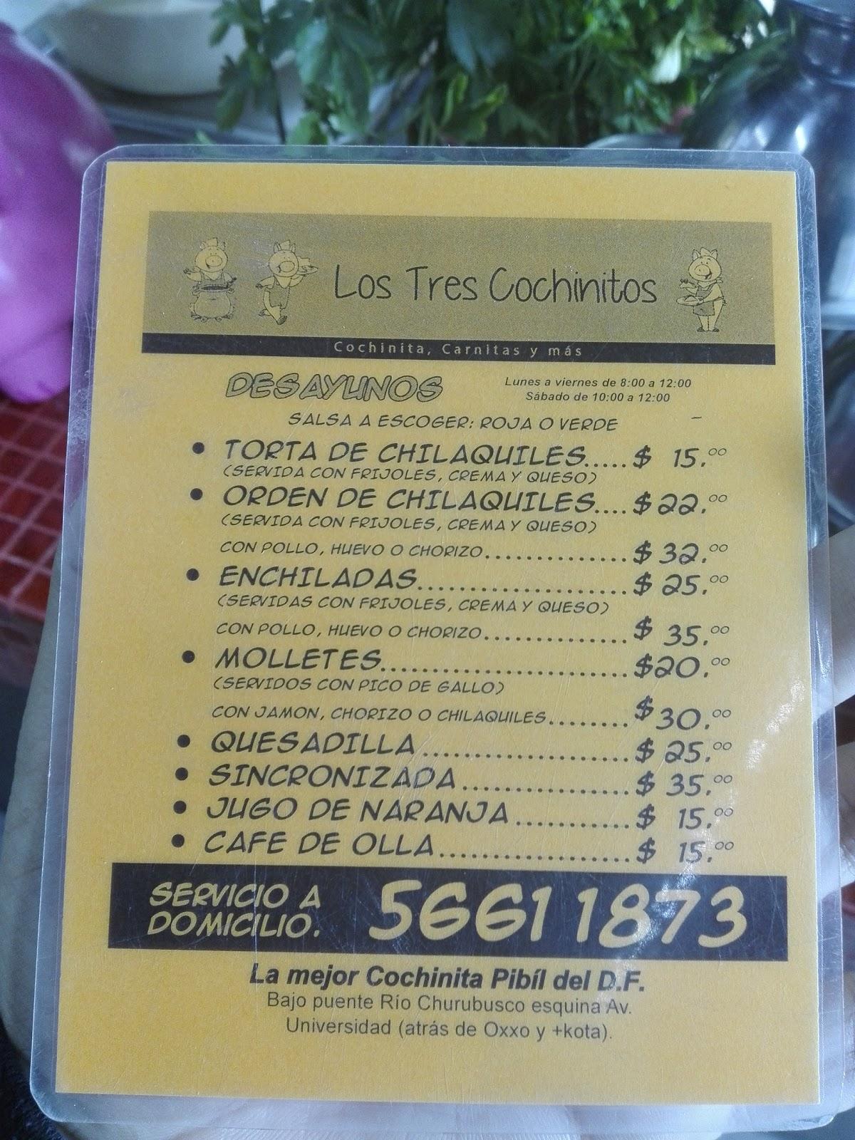 Carta del restaurante Los tres cochinitos, Ciudad del México, Rio ...