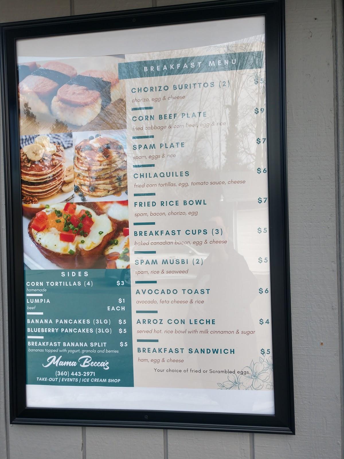 Menu at Mama Becca's fast food, Port Orchard