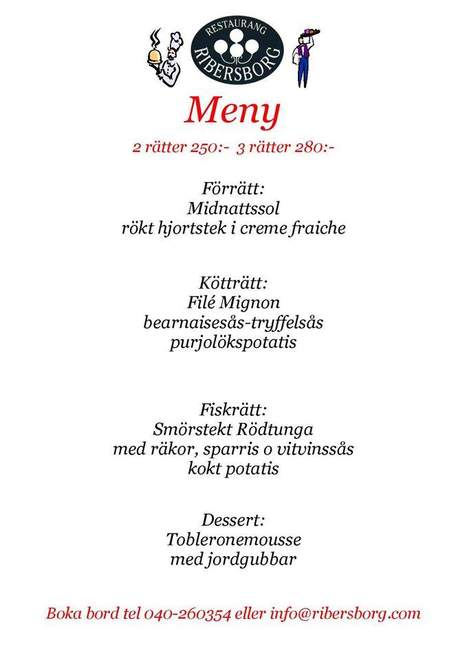 Menu at Ribersborg restaurant, Malmö, Limhamnsvägen 27