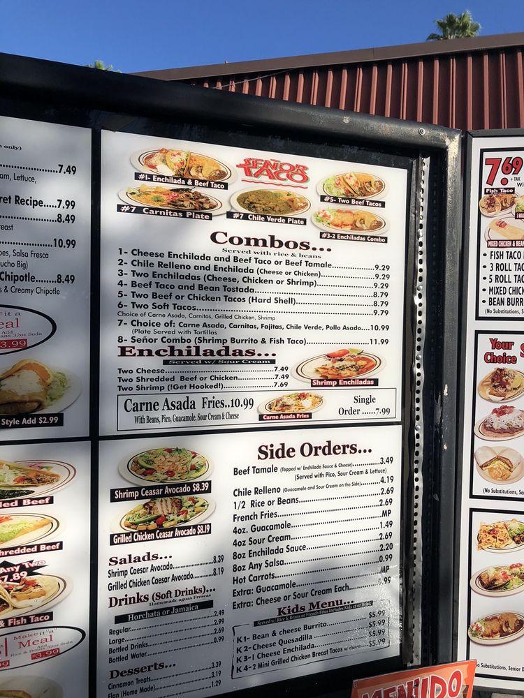 Menu at Señor Taco restaurant, Tempe