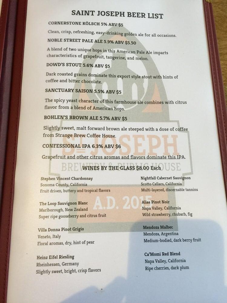 Menu at St. Joseph Brewery pub & bar, Indianapolis